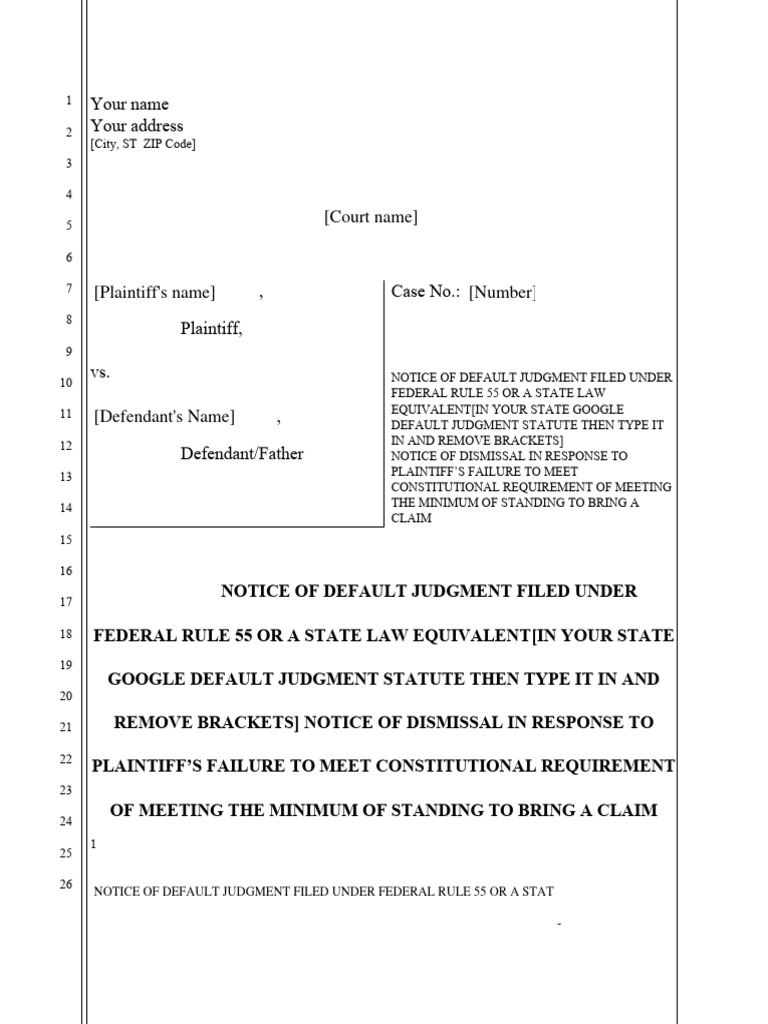 (1D) Notice of Dismissal and Default Judgment Under Federal Rule 55 ...