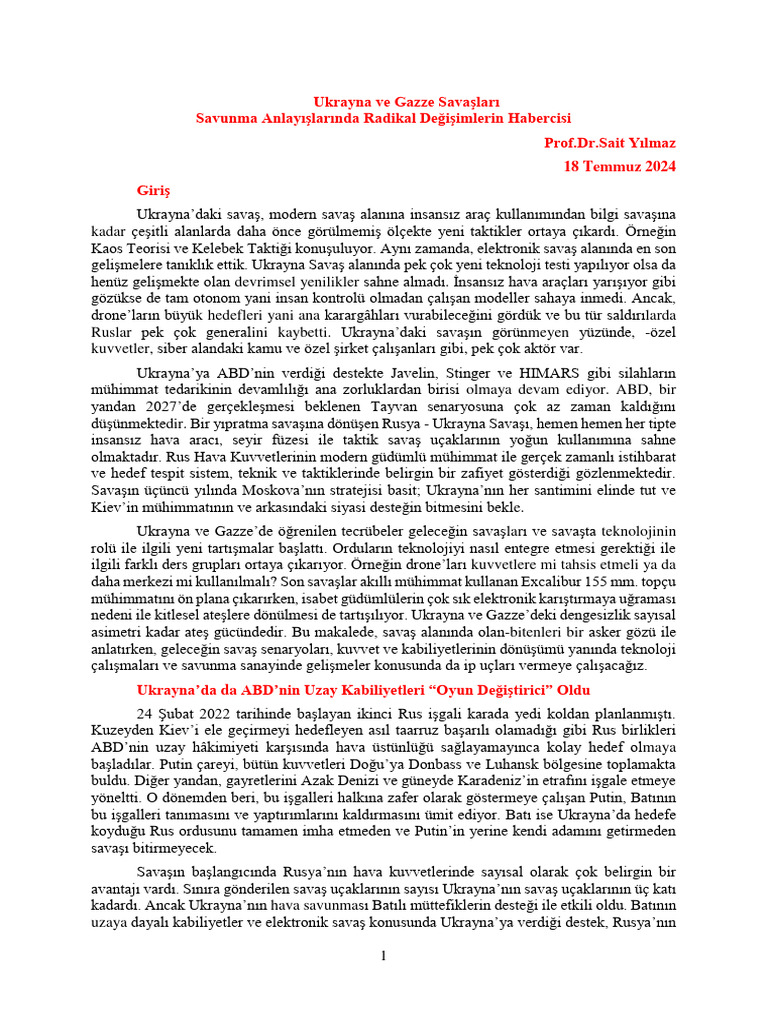 Ukrayna Ve Gazze Savaslari Savunma Anlay | PDF