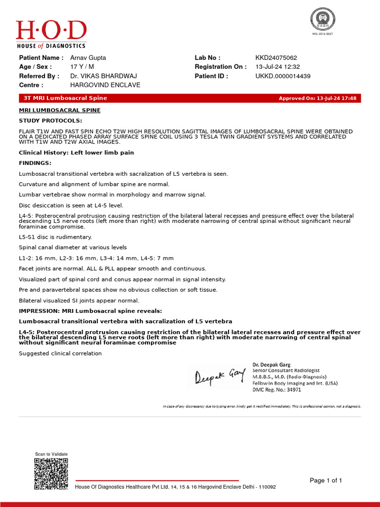Mri Report | PDF | Vertebral Column | Spinal Cord