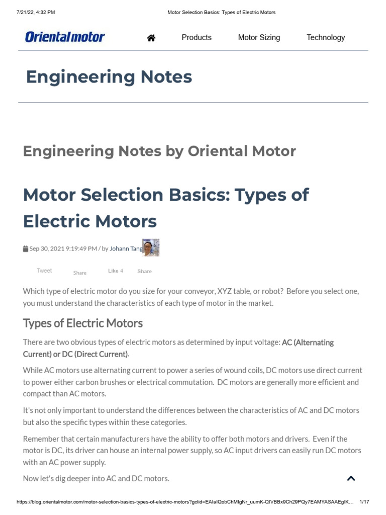 Motor Selection Basics - Types of Electric Motors | PDF | Electric Motor | Electric Power