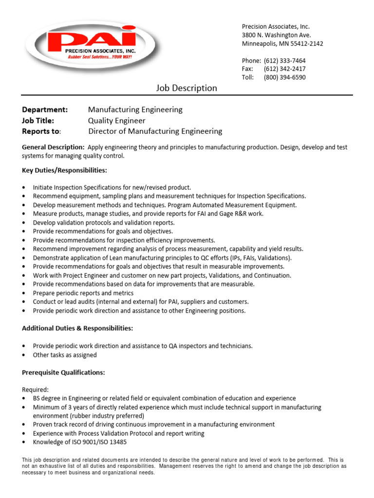 Quality Engineer Duties | PDF | Iso 9000 | Six Sigma