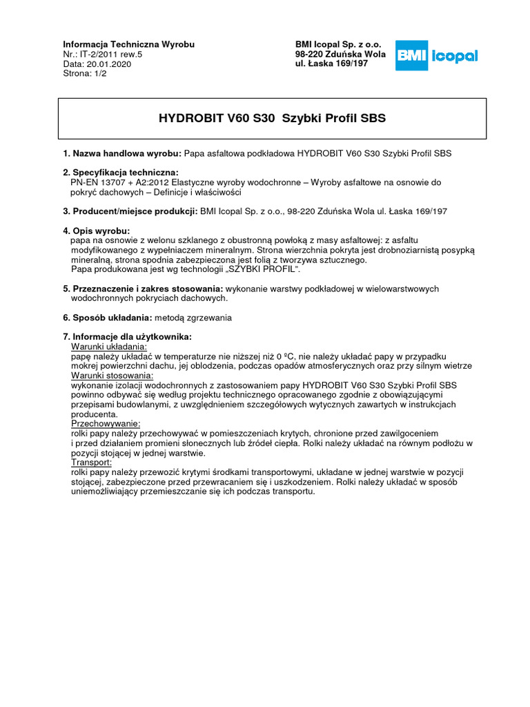 HYDROBIT V60 S30 IT5 PL | PDF