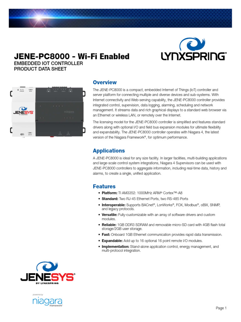 Lynxspring JENEsys PC8000 Data Sheet - Updated | PDF | Interoperability | Internet