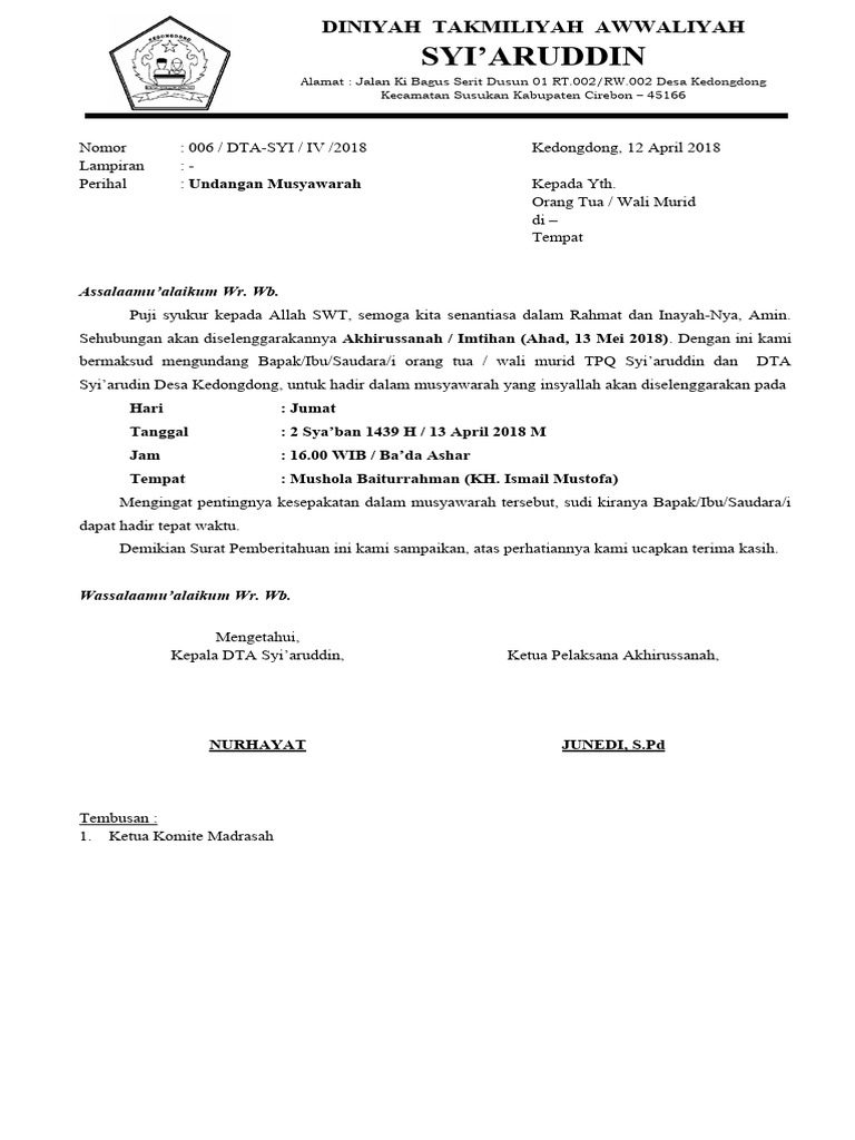 DTA - Pemberitahuan Akhirussanah | PDF
