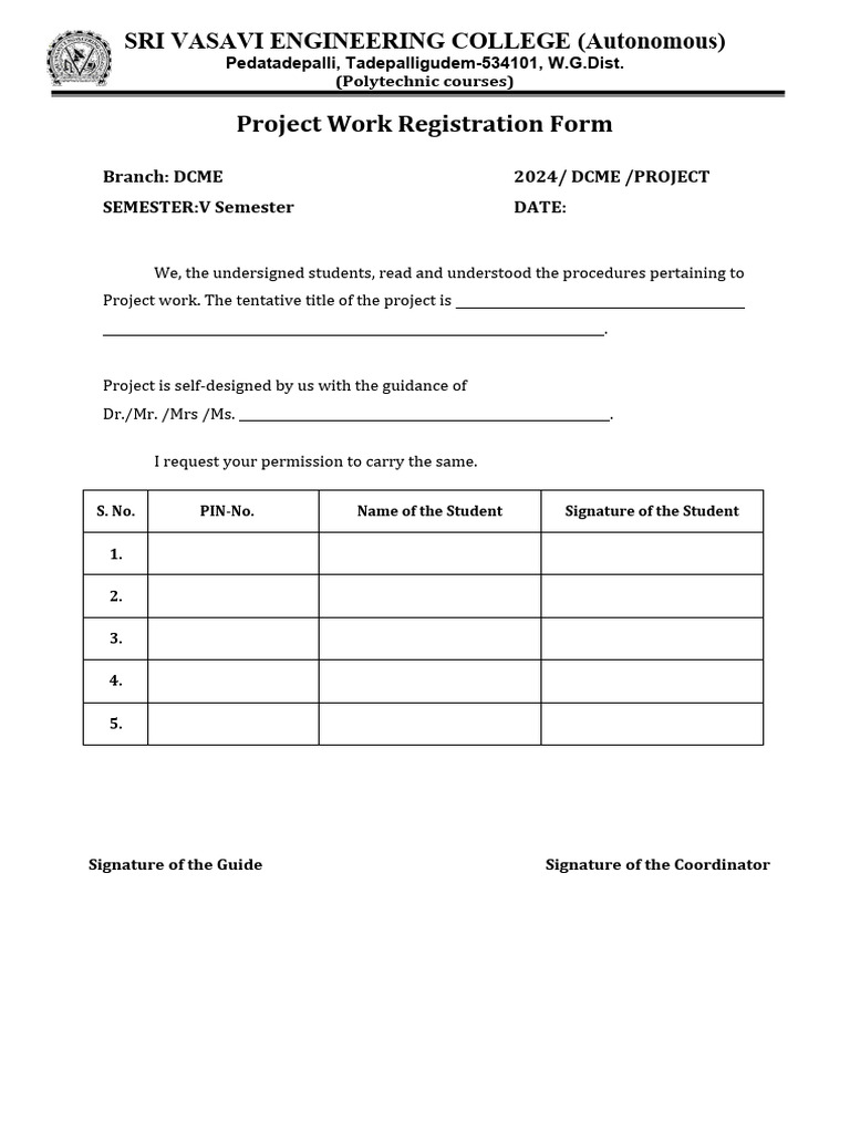 Project Registration Form - DCME | PDF