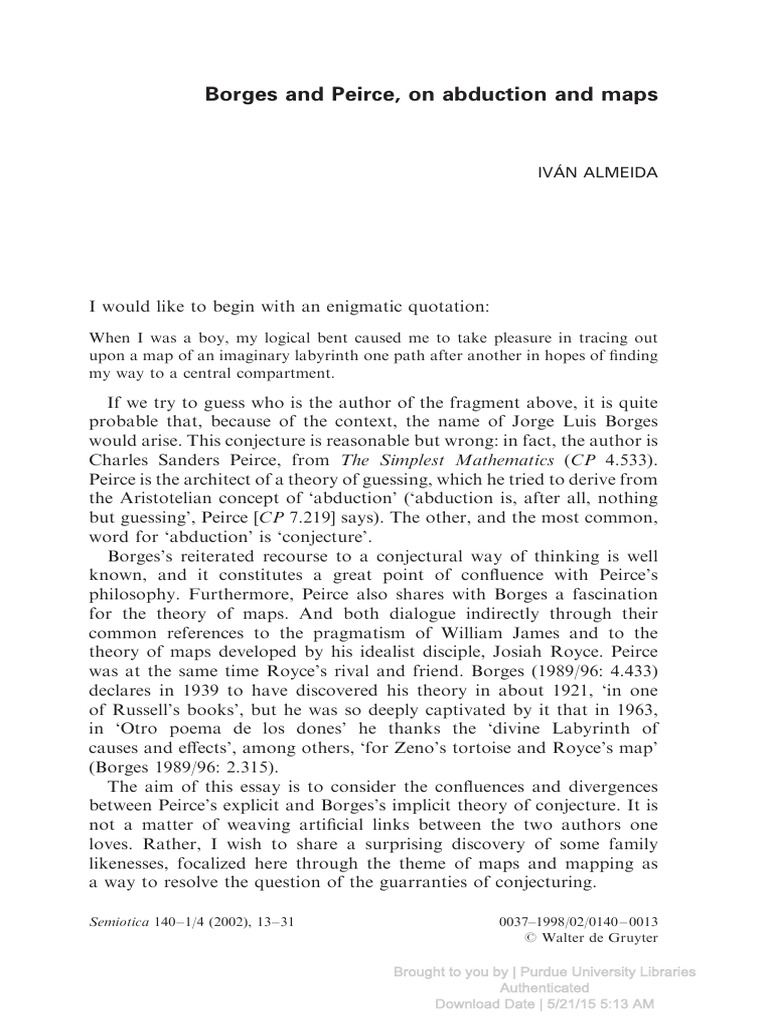 Borges and Peirce, On Abduction and Maps | PDF | Charles Sanders Peirce | Reason