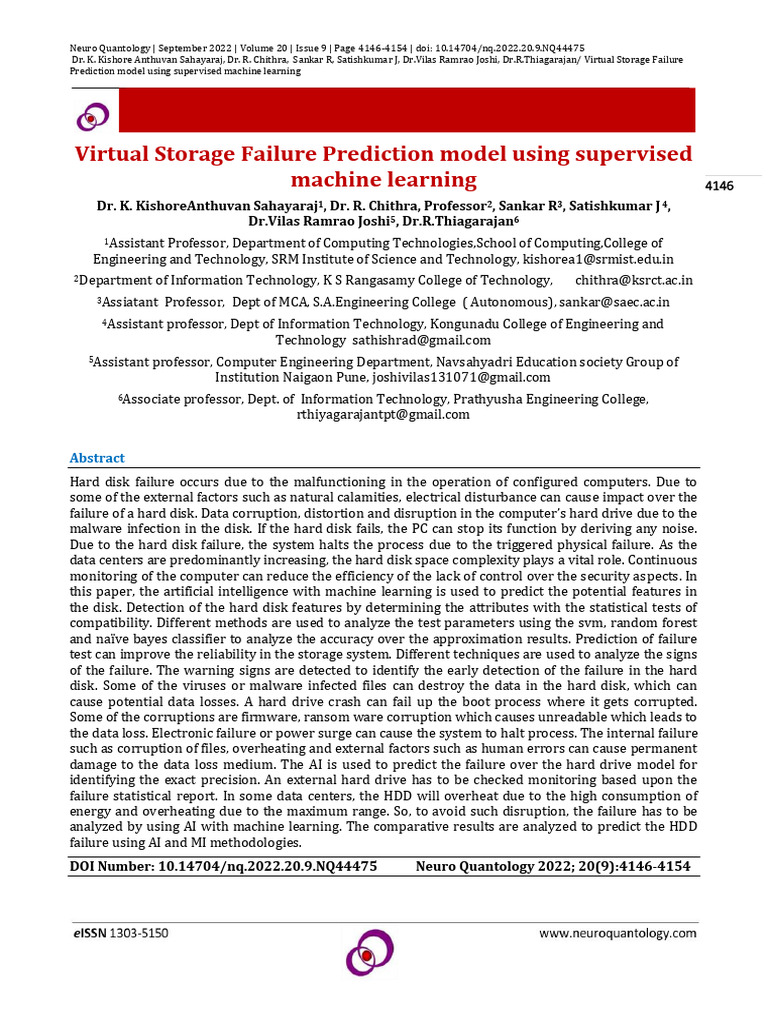 Virtual Storage Failure Prediction Model Using Supervised Machine ...