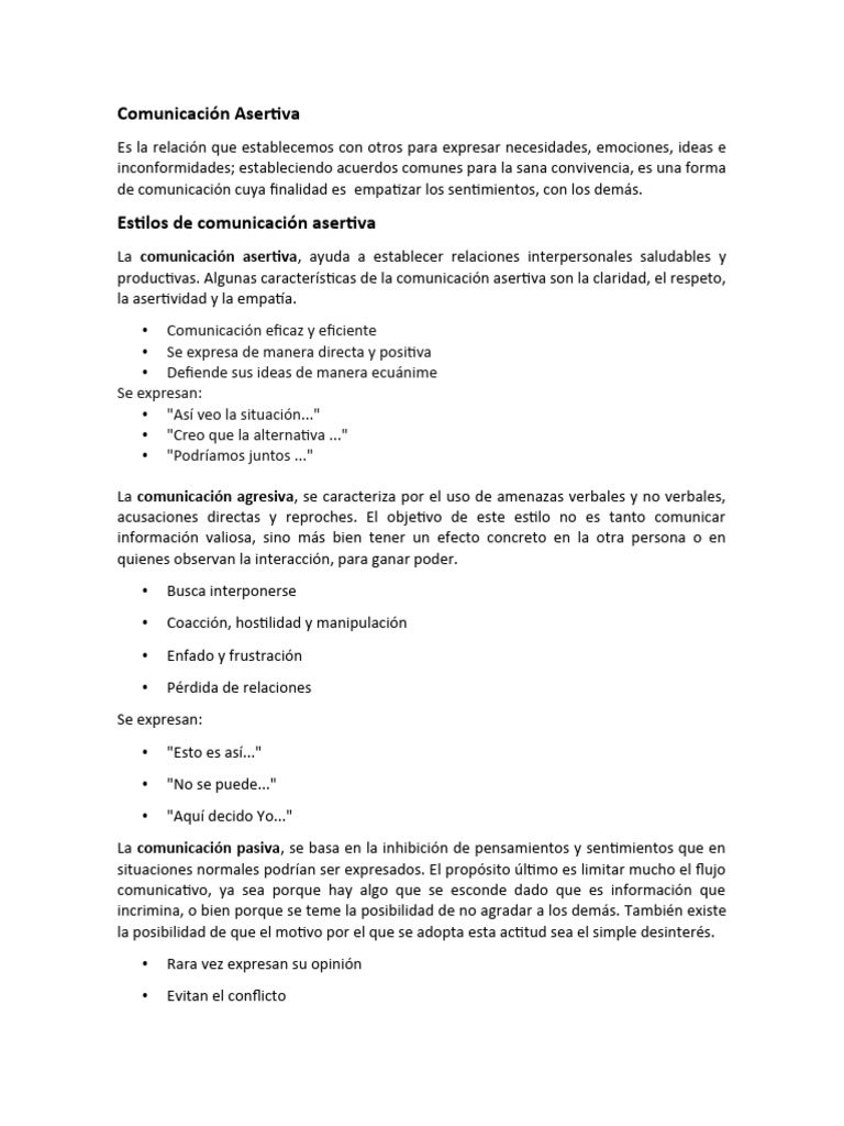 Guía de Comunicación Asertiva y Resolución de Conflictos | PDF ...