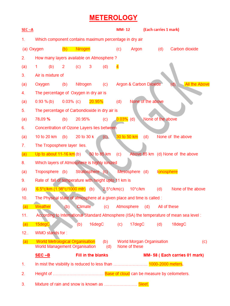 Meterology With Ans Key | PDF | Atmosphere Of Earth | Troposphere