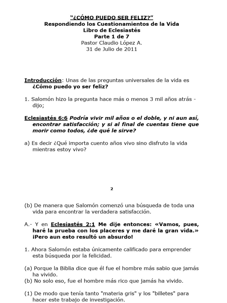 Eclesiastés: Búsqueda de Felicidad | PDF | Felicidad | Solomons