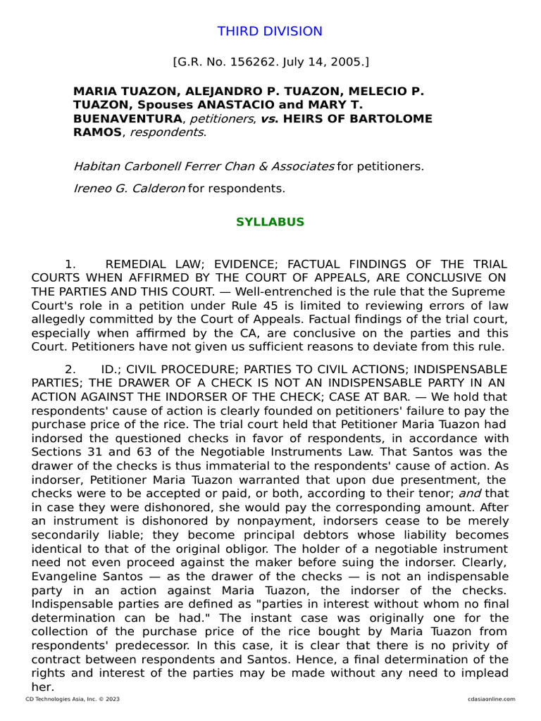 2005 Tuazon - v. - Heirs - of - Ramos20230823 11 78e5if Merged | PDF | Law Of Agency | Lawsuit