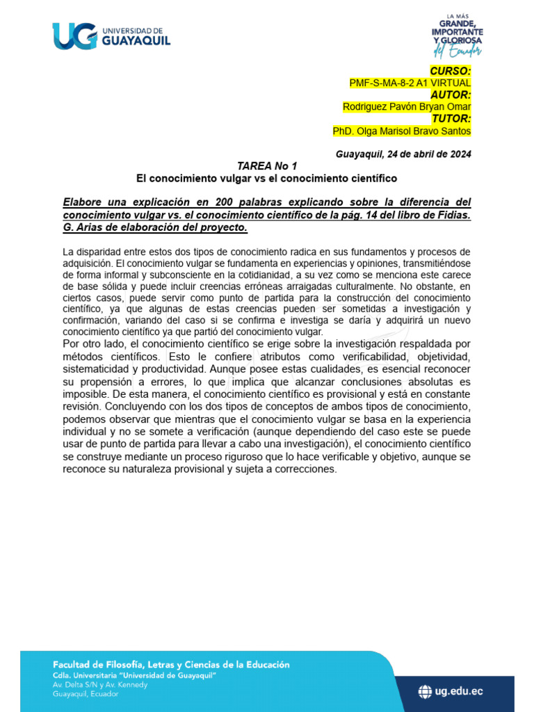 Diferencias entre Conocimiento Vulgar y Científico | PDF | Conocimiento | Cognición