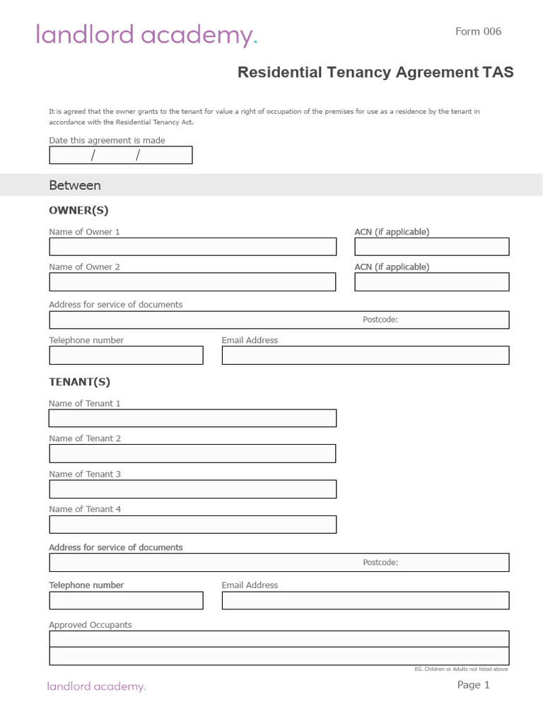 Residential Tenancy Agreement TAS | PDF | Leasehold Estate | Lease