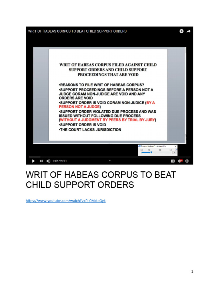 Writ of Habeas Corpus To Beat Child Support Orders | PDF