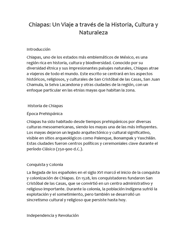 Chiapas Un Viaje A Través de La Historia, Cultura y Naturaleza | PDF ...