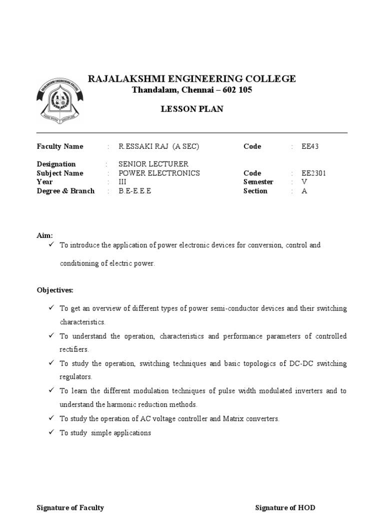 Power Electronics Lesson Plan | PDF | Power Electronics | Power Inverter