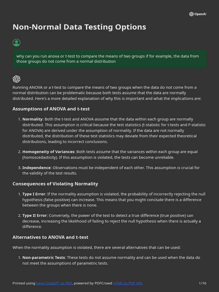 Non-Normal Data Testing Options | PDF | Student's T Test | P Value
