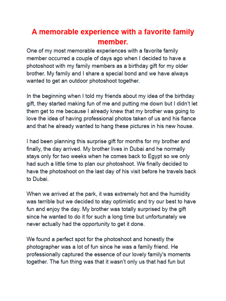A Memorable Experience With A Favorite Family Member | PDF