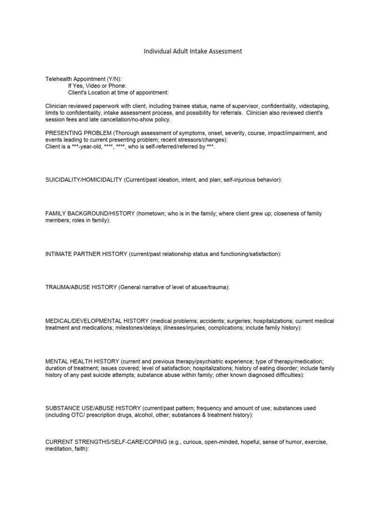 Individual Adult Intake Assessment | PDF | Substance Abuse ...
