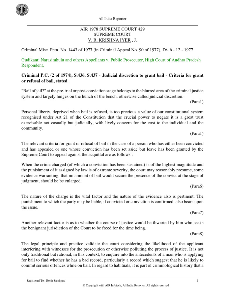 Gudikanti Narasimhulu and Others v. Public Prosecutor, High Court of Andhra Pradesh AIR 1978 ...