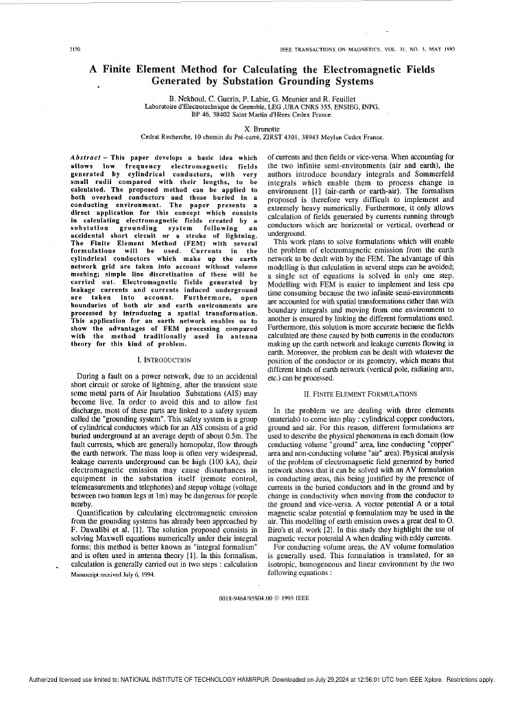 A Finite Element Method For Calculating The Electromagnetic Fields Generated By Substation