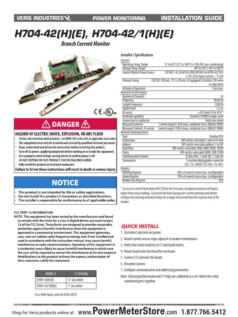 Veris Industries h704 Power Meter Manual | PDF