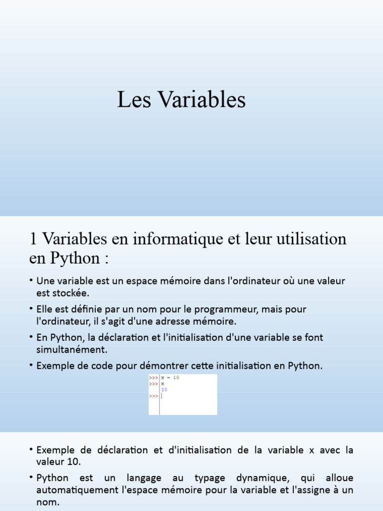 2.les Variables | PDF | Variable (informatique) | Python (Langage de programmation)