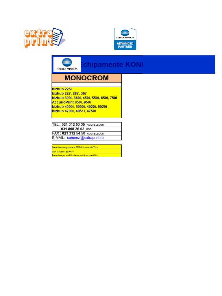 Oferta Distributie Echipamente KONICA MINOLTA Q2 2024 | PDF | Image Scanner | Printer (Computing)