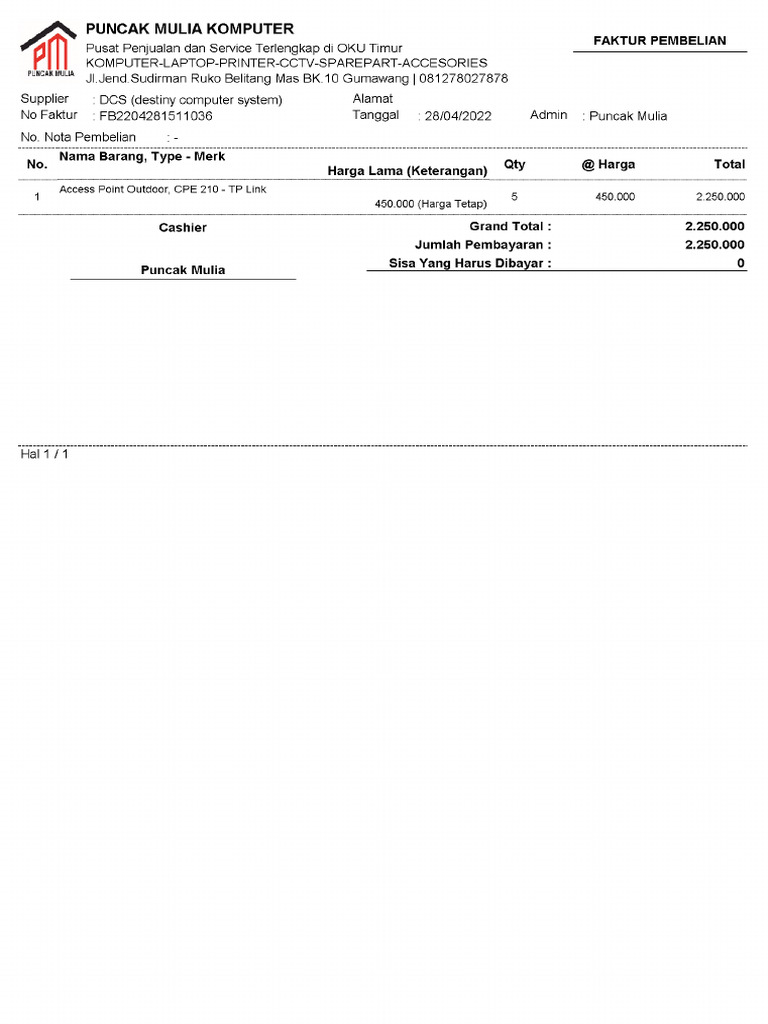 Faktur Pembelian | PDF