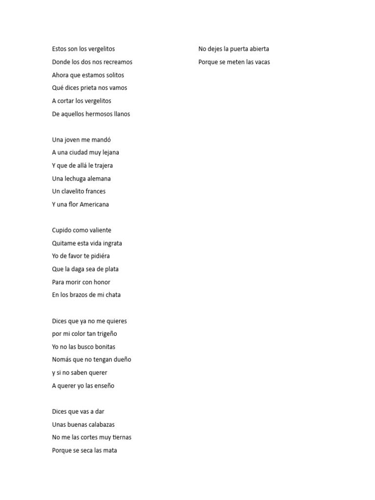 Letra de "Los Vergelitos" | PDF
