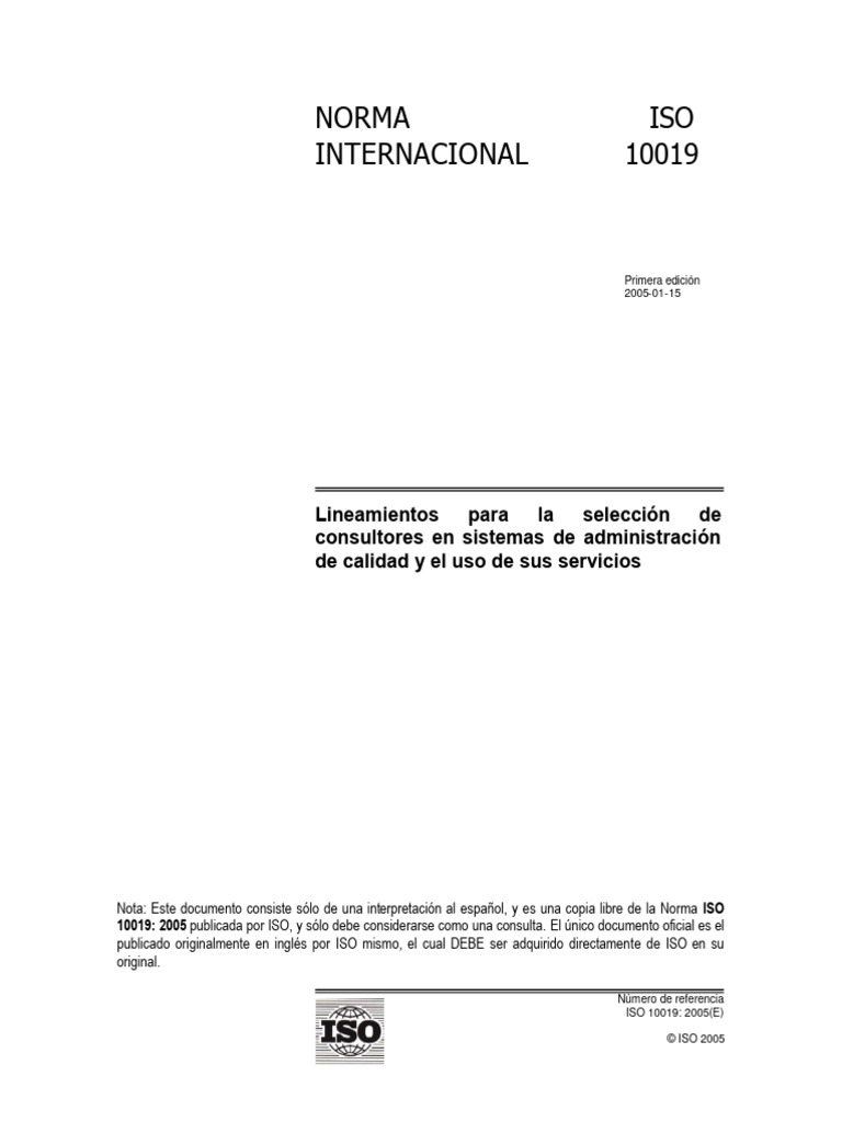 Norma ISO 10019 2005 Espanol | PDF | Calidad (comercial) | Organización ...