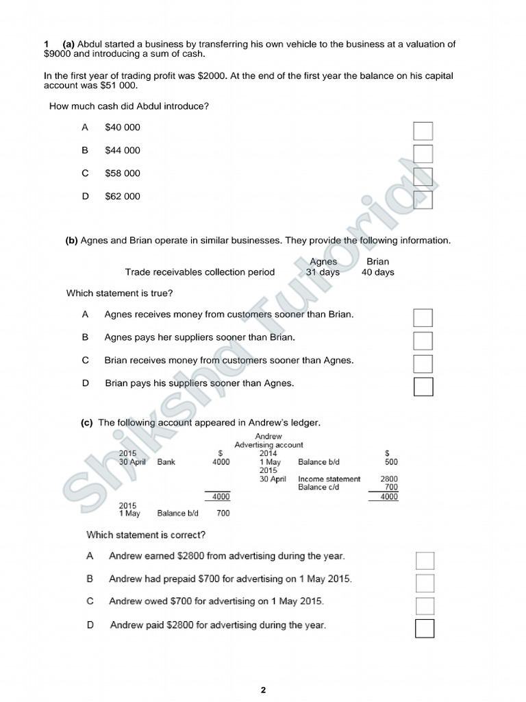 Igcse Accounting Worksheet | PDF
