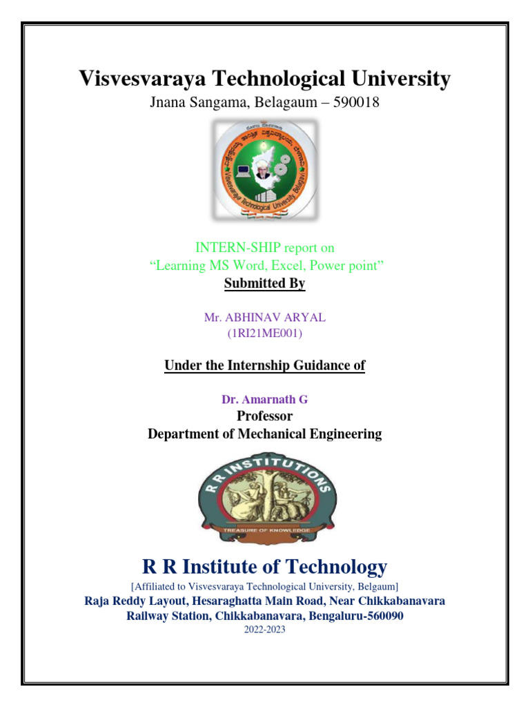 Visvesvaraya Technological University: R R Institute of Technology ...