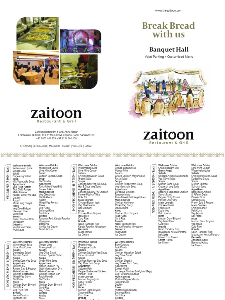 Zaitoon Banquet Menu Anna Nagar | PDF | Hors D'oeuvre | Salad