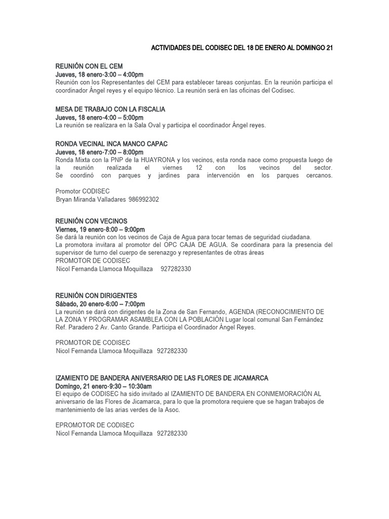 Actividades Del Codisec Del 18 de Enero Al Domingo 21 | PDF | Hogar, jardinería y bricolaje ...
