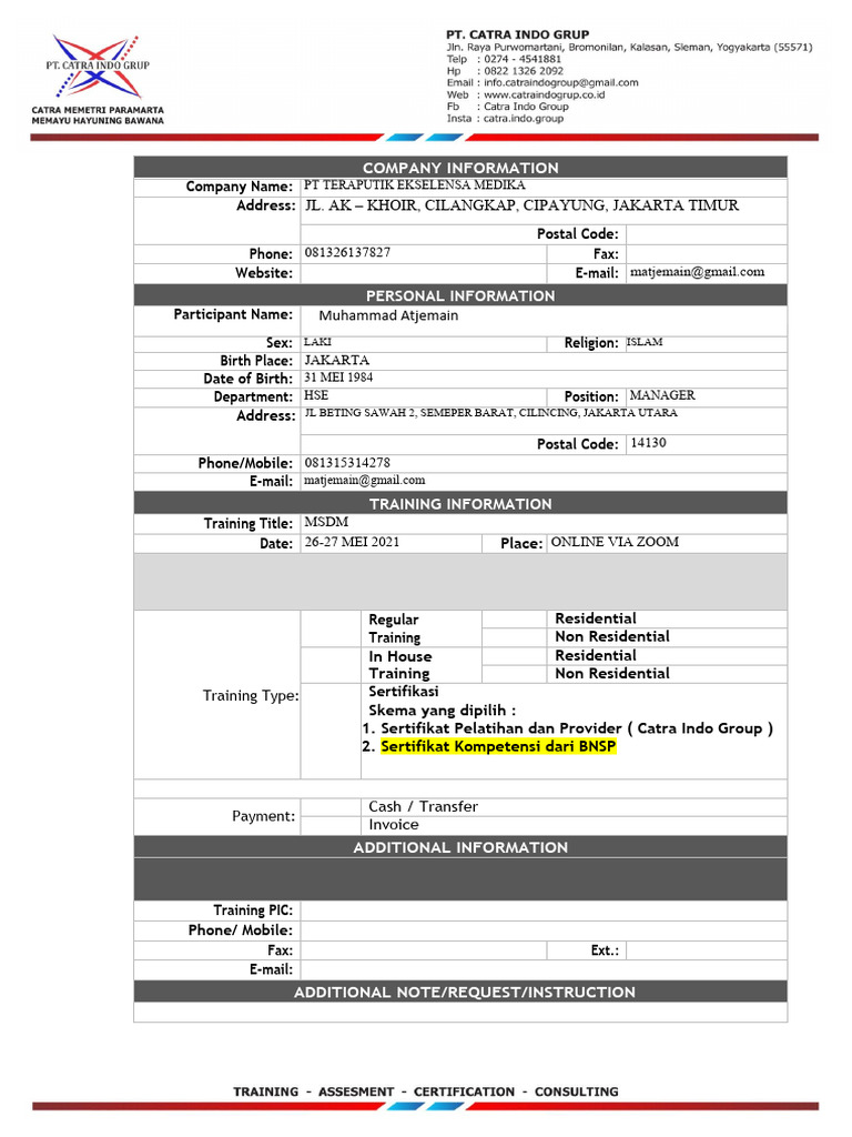 Form Registrasi Catraindogrup 2021 | PDF