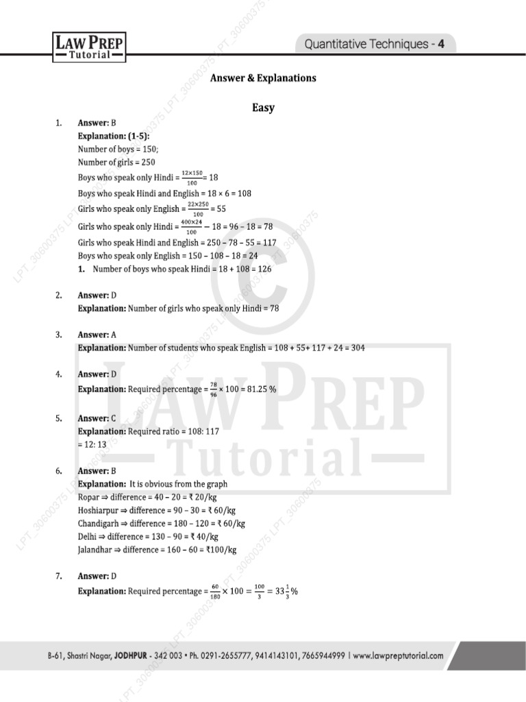 Quantitative Part - 4 (Answers & Explanations) | PDF