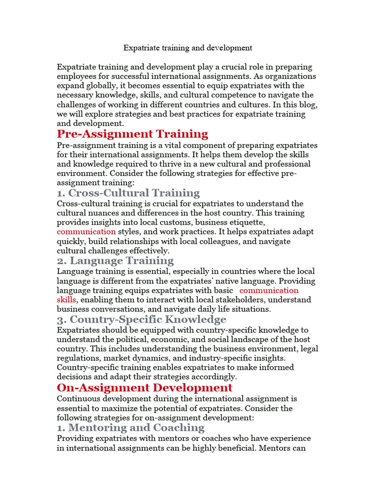 Expatriate Training and Development | PDF | Mentorship | Cross Cultural ...