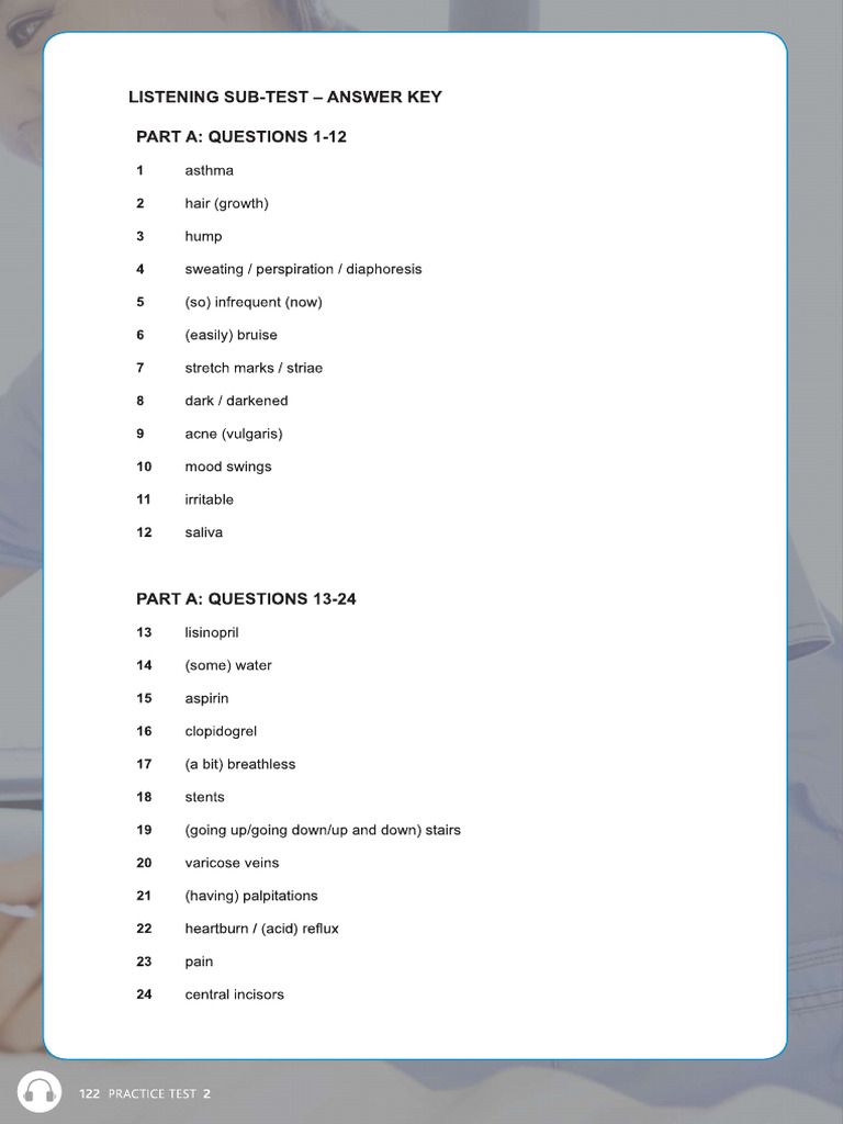 OET Practice Listening Test 2 Answer Key | PDF