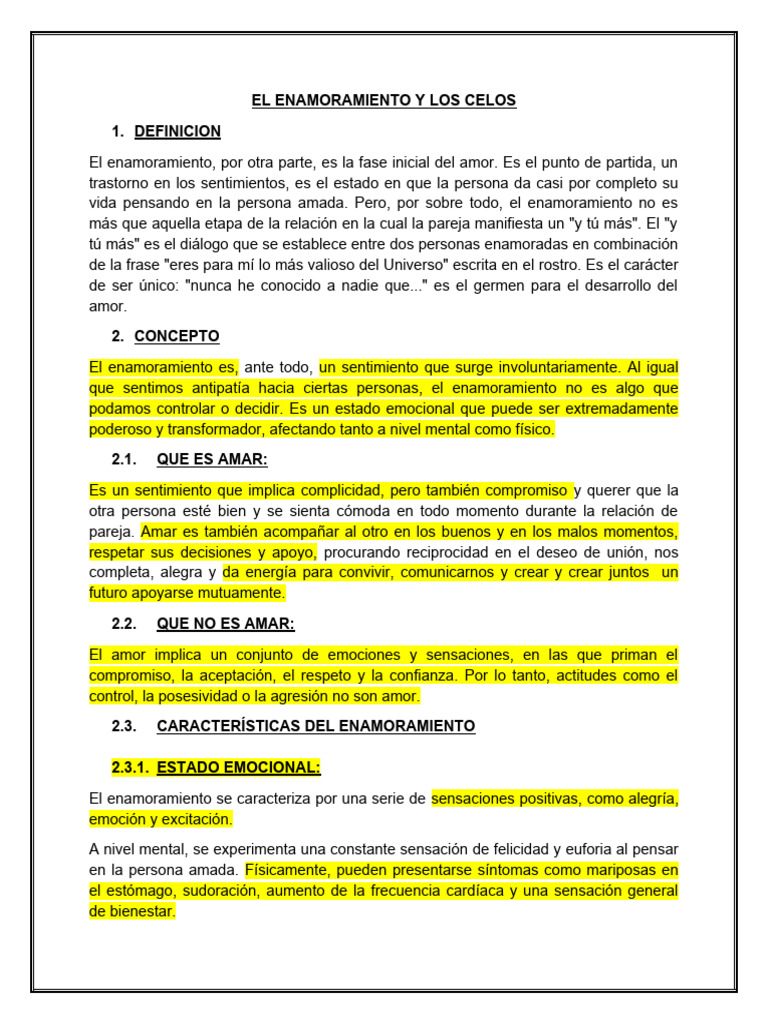 El Enamoramiento y Los Celos Trabajo Final | PDF | Amor | Celos