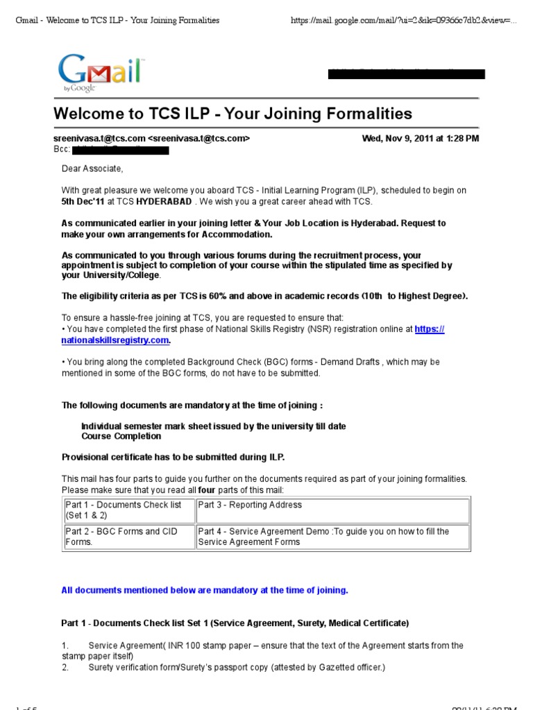 TCS ILP - Your Joining Formalities | PDF | Identity Document | Security