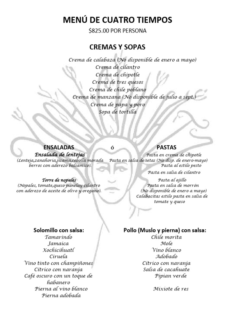 Menú 4 Tiempos $825.00 | PDF | ensalada | Cilantro