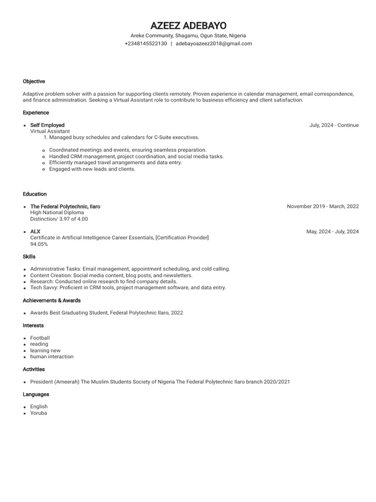 Virtual Assistant CV Sample | PDF