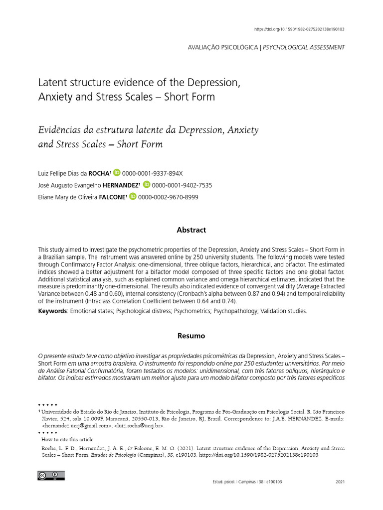 Latent Structure Evidence of The Depression, Anxiety and Stress Scales ...