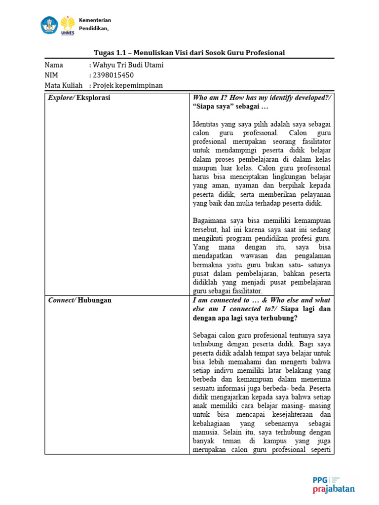 Tugas 1.1 - Wahyu Tri Budi Utami - Visi Seorang Guru | PDF