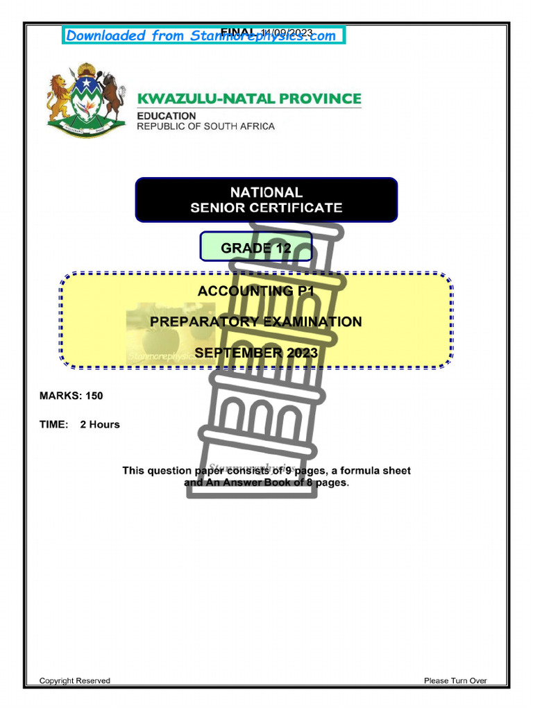 KZN Accounting Grade 12 Trial Exam 2023 P1 and Memo | PDF