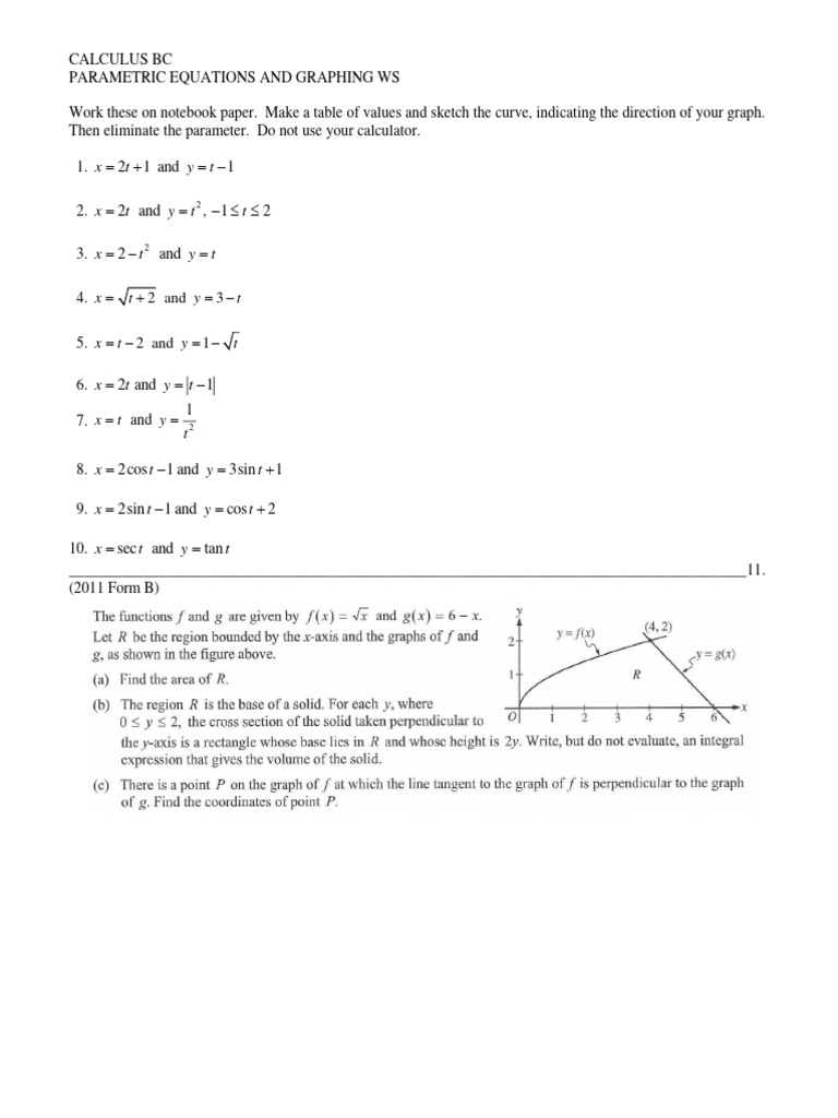 1 Parametric Equations and Graphing WS (With Answers) | PDF | Equations | Applied Mathematics