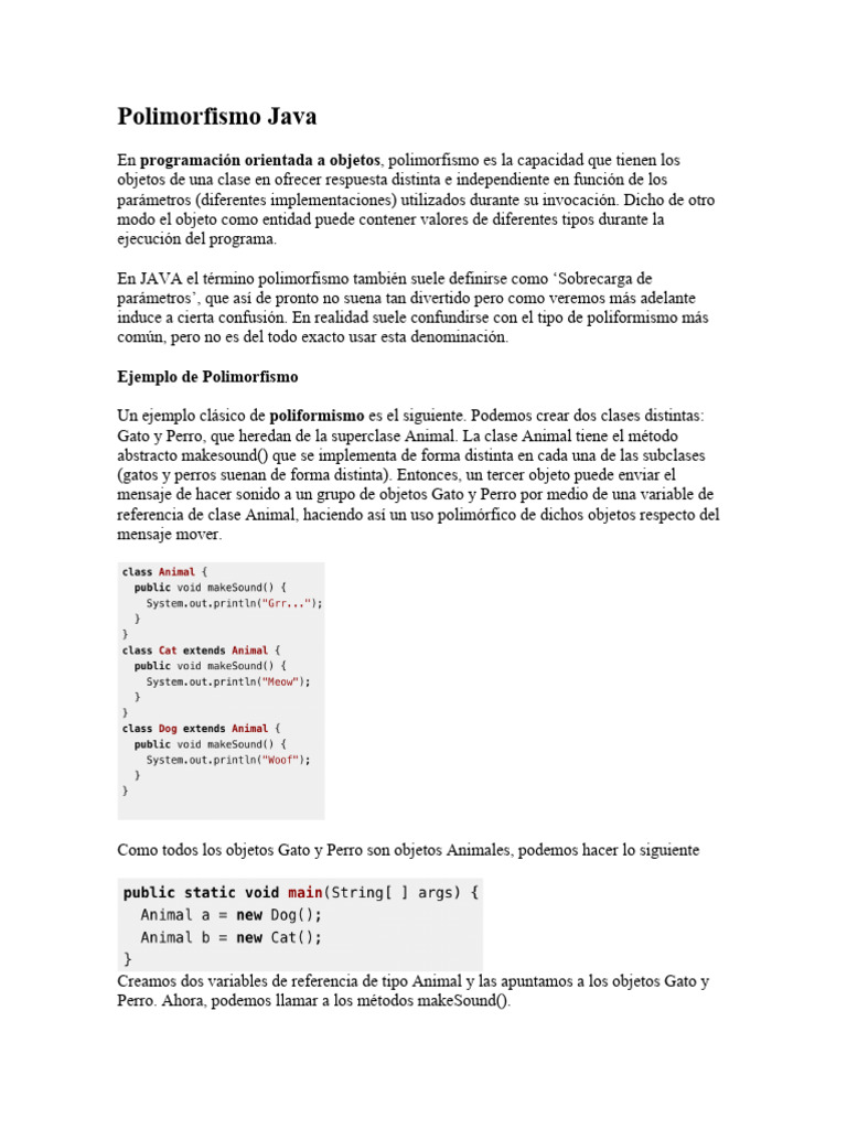 Polimorfismo Java | PDF | Herencia (Programación Orientada a Objetos) | Objeto (informática)