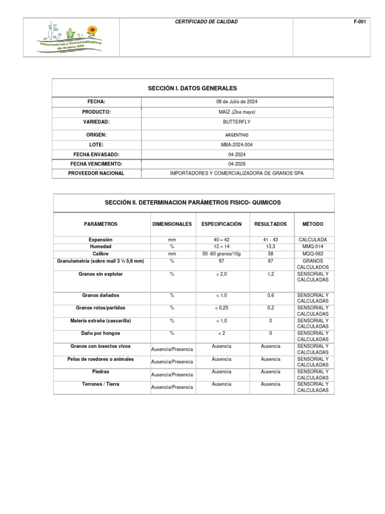 Cert. Mba-202-004 Importadora | PDF