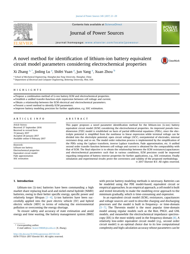 A Novel Method For Identification of Lithium-Ion Battery Equivalent Circuit Model Parameters ...